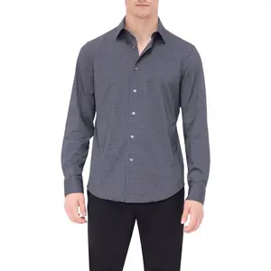 Bugatchi Jimmy Ooohcotton® Geo Print Button-up Shirt Black/grey