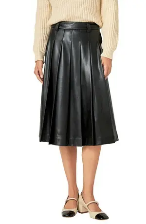 English Factory Pleated Faux Leather A-line Skirt - Black