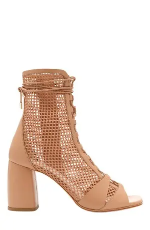 DANIELLA SHEVEL Romi Open Toe Lace Up Booties - Brown