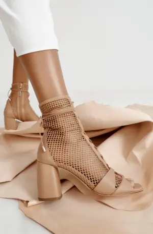 DANIELLA SHEVEL Romi Open Toe Lace Up Booties - Brown
