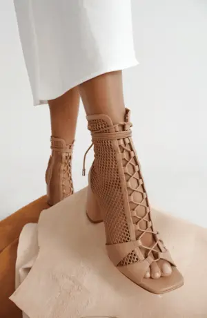 DANIELLA SHEVEL Romi Open Toe Lace Up Booties - Brown