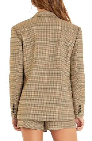 English Factory Glen Check Double-breasted Blazer With Bow Detail