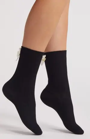 CASA CLARA Bow Crew Socks - Black