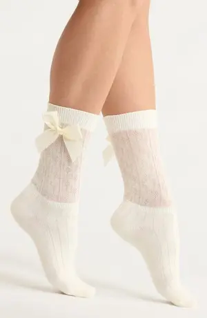 CASA CLARA Bow Crew Socks - White