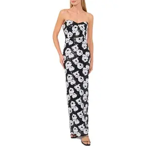 CECE DUPRAZ Floral Sequin Strapless Gown