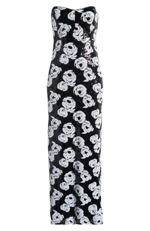 CECE DUPRAZ Floral Sequin Strapless Gown