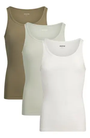 SKIMS 3-pack Rib Stretch Cotton Tanks Army Multi
