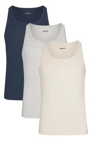 SKIMS 3-pack Rib Stretch Cotton Tanks - Ecru Multi