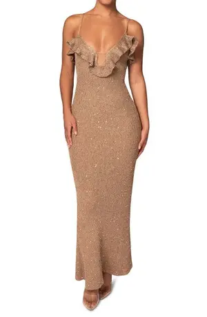 JLUXLABEL Midnight Sparkle Knit Maxi Dress - Gold