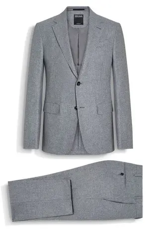 Zegna 15milmil15 Brushed Mini Houndstooth Wool Blend Suit - Grey