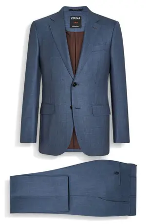 Zegna Centoventimilia Subtle Plaid Wool Suit - Steel Blue