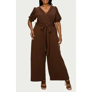 L I V D Iris Belted Wide Leg Jumpsuit - Brown