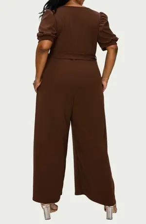 L I V D Iris Belted Wide Leg Jumpsuit - Brown