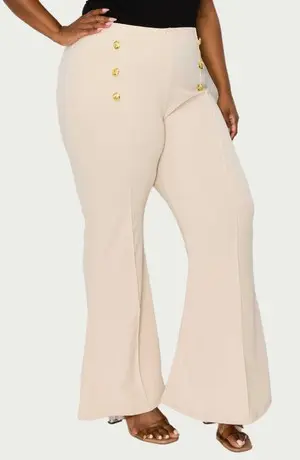 L I V D Button High Waist Flare Pants - Taupe