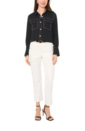Vince Camuto Topstitch Utility Shirt - Rich Black