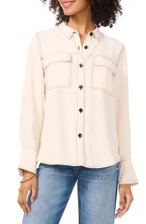 Vince Camuto Topstitch Utility Shirt - Soft Cream