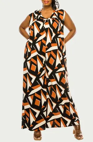 L I V D Makayla Printed Jumpsuit - Rust Black