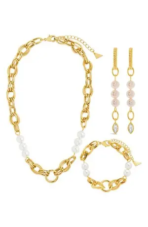 Sterling Forever Ivanna Pearl Jewelry Set - Gold