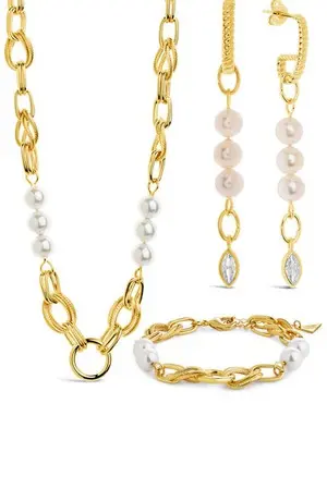 Sterling Forever Ivanna Pearl Jewelry Set - Gold