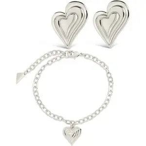 Sterling Forever Beating Hearts Drop Earrings & Charm Bracelet Set