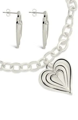 Sterling Forever Beating Hearts Drop Earrings & Charm Bracelet Set