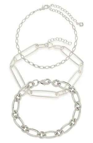 Sterling Forever Set Of 3 Chain Bracelets - Silver