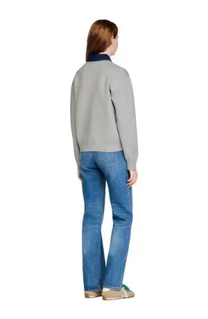 Sandro Knit Sweater With Denim Collar - Grey