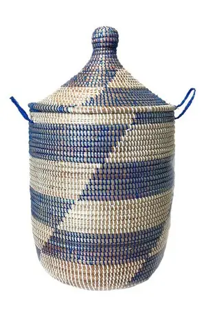 MBARE Dou Lid Storage Basket Stripe Medium Storage - Blue