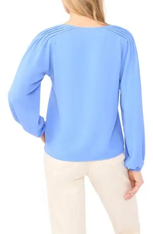 CECE DUPRAZ Circle Trim Pintuck Top - Bellflower Blue