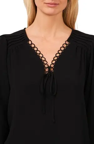 CECE DUPRAZ Circle Trim Pintuck Top - Rich Black