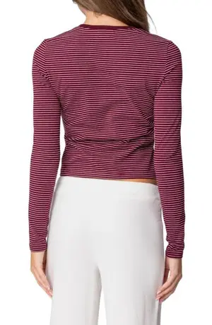 EDIKTED Brianna Stripe Stretch Cotton T-shirt - Burgundy