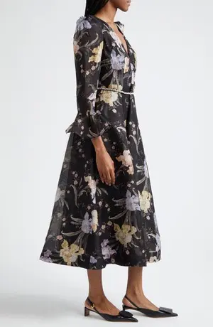 Zimmermann Eden Floral Print Long Sleeve Linen & Silk Midi Dress In Iris  Sherbet - 30% Off | Editorialist