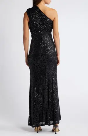 Vince Camuto Sequin One-shoulder Gown - Black