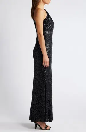 Vince Camuto Sequin One-shoulder Gown - Black