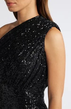 Vince Camuto Sequin One-shoulder Gown - Black