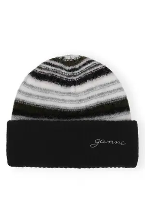 GANNI Stripe Alpaca And Wool-blend Beanie