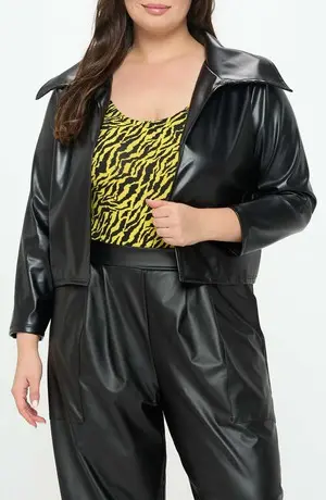 L I V D Ryder Faux Leather Crop Jacket - Black