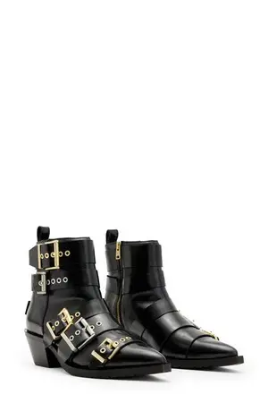 ALLSAINTS Jane Buckle Leather Bootie - Black