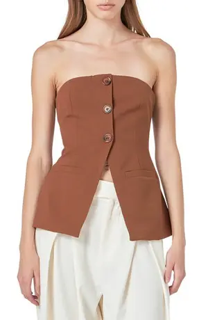 Endless Rose Button Strapless Top - Brown