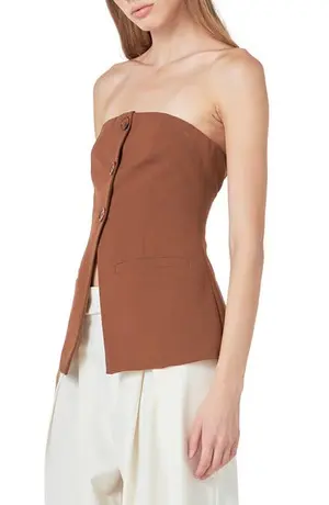 Endless Rose Button Strapless Top - Brown