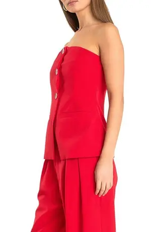 Endless Rose Button Strapless Top - Red