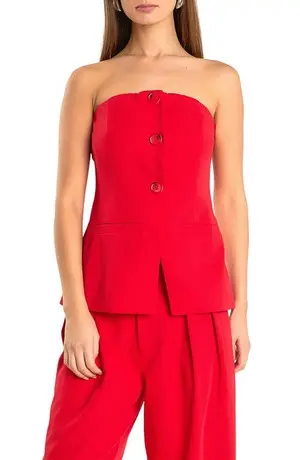 Endless Rose Button Strapless Top - Red
