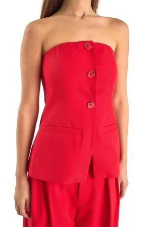 Endless Rose Button Strapless Top - Red
