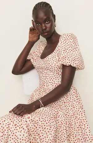 REFORMATION Everlyn Puff Sleeve Organic Cotton Maxi Dress