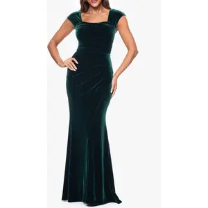XSCAPE EVENINGS Square Neck Stretch Velvet Gown