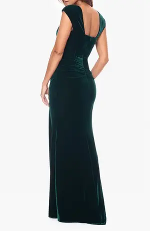 XSCAPE EVENINGS Square Neck Stretch Velvet Gown
