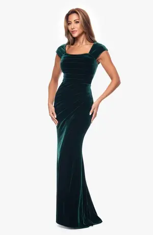 XSCAPE EVENINGS Square Neck Stretch Velvet Gown