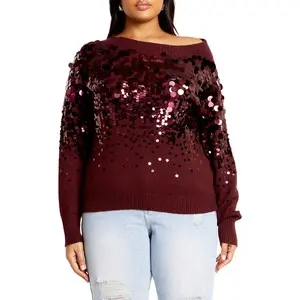 City Chic Braylin Embellished Sweater - Oxblood