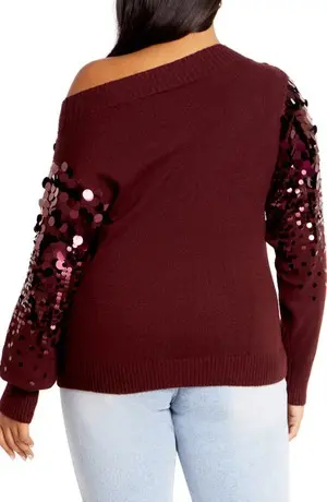 City Chic Braylin Embellished Sweater - Oxblood
