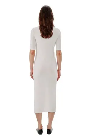 Another Tomorrow Elbow Sleeve Midi Dress - White